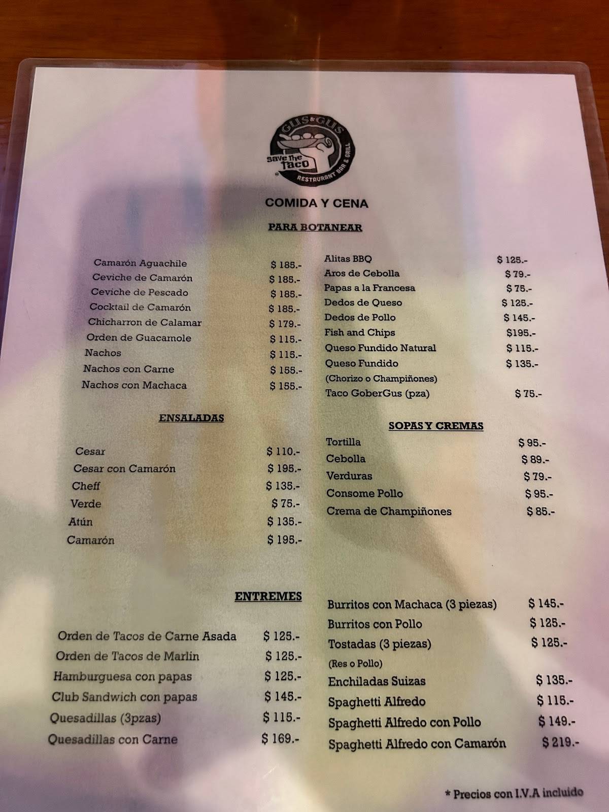 Menu at Gus & Gus Restaurant Bar & Grill, Mazatlán