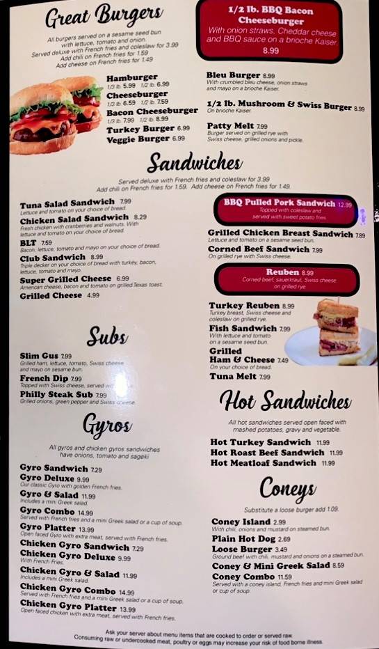 Menu at Gus & Us Grill restaurant, Allen Park