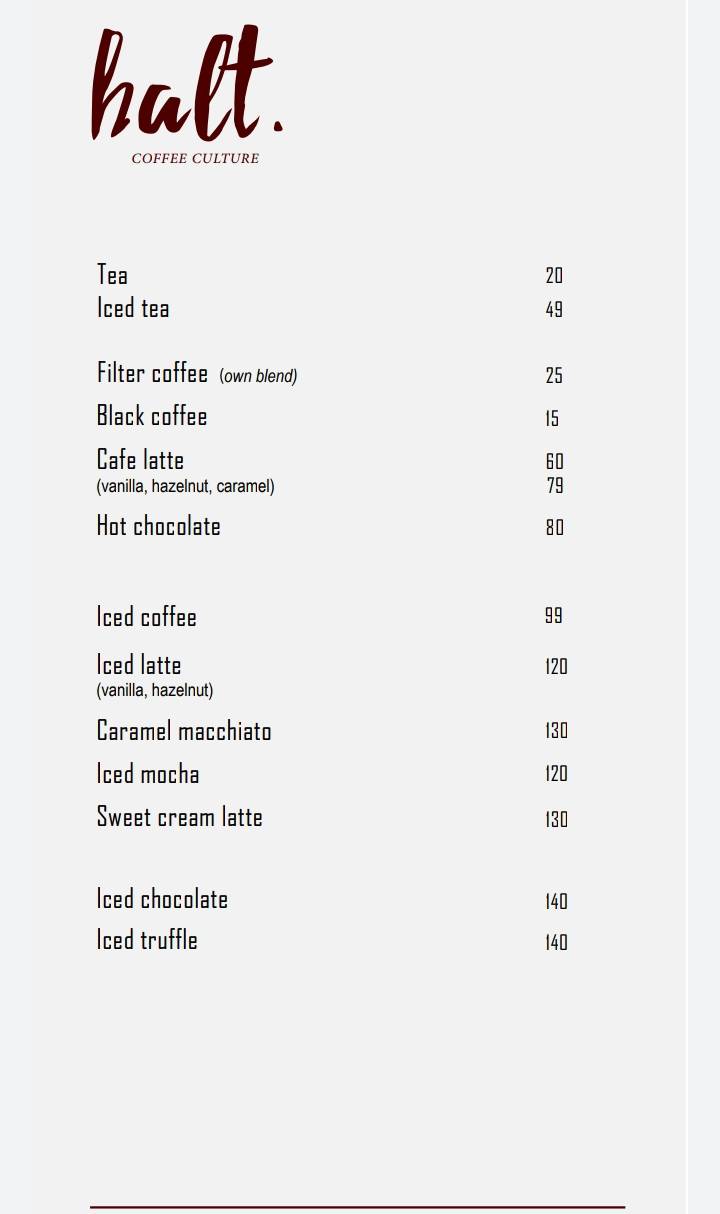 Menu at HALT., Chennai