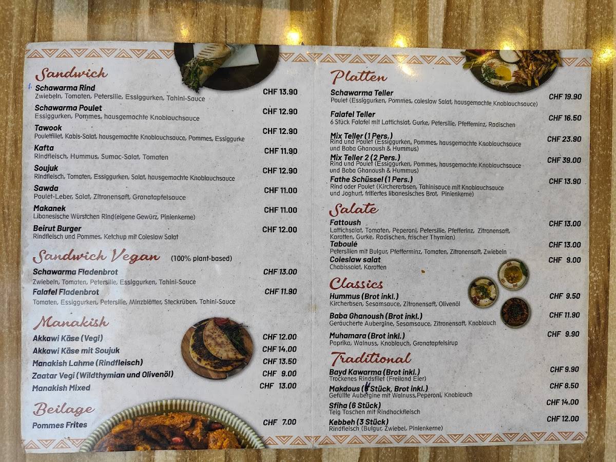 Speisekarte von Hallo Beirut, Zürich