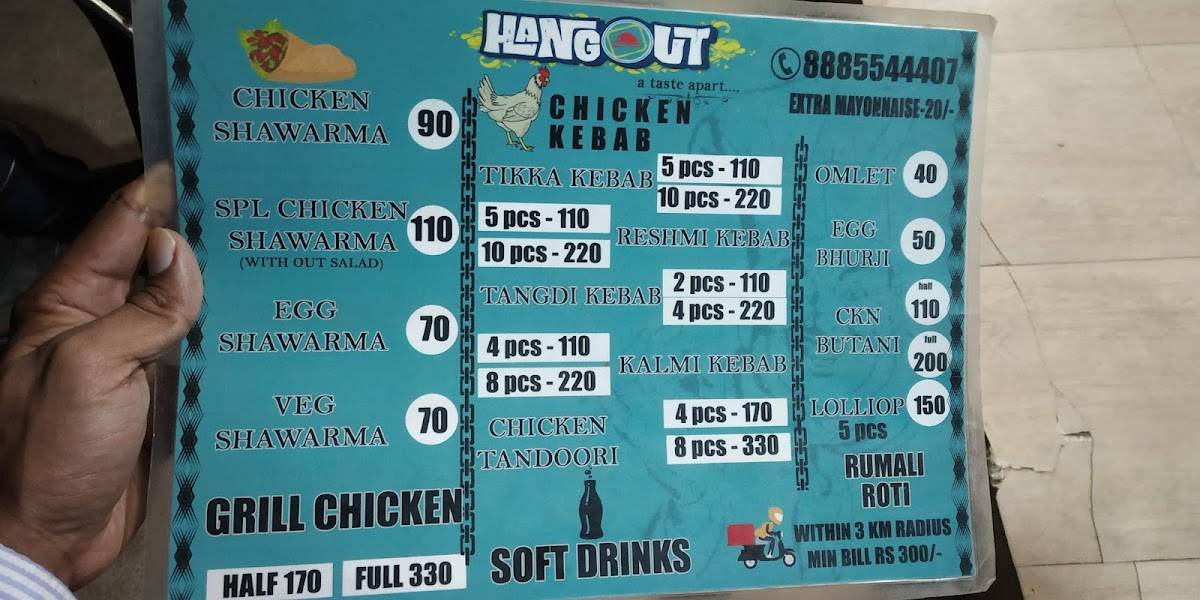 Menu at Hang Out, Hyderabad, Plot no.90