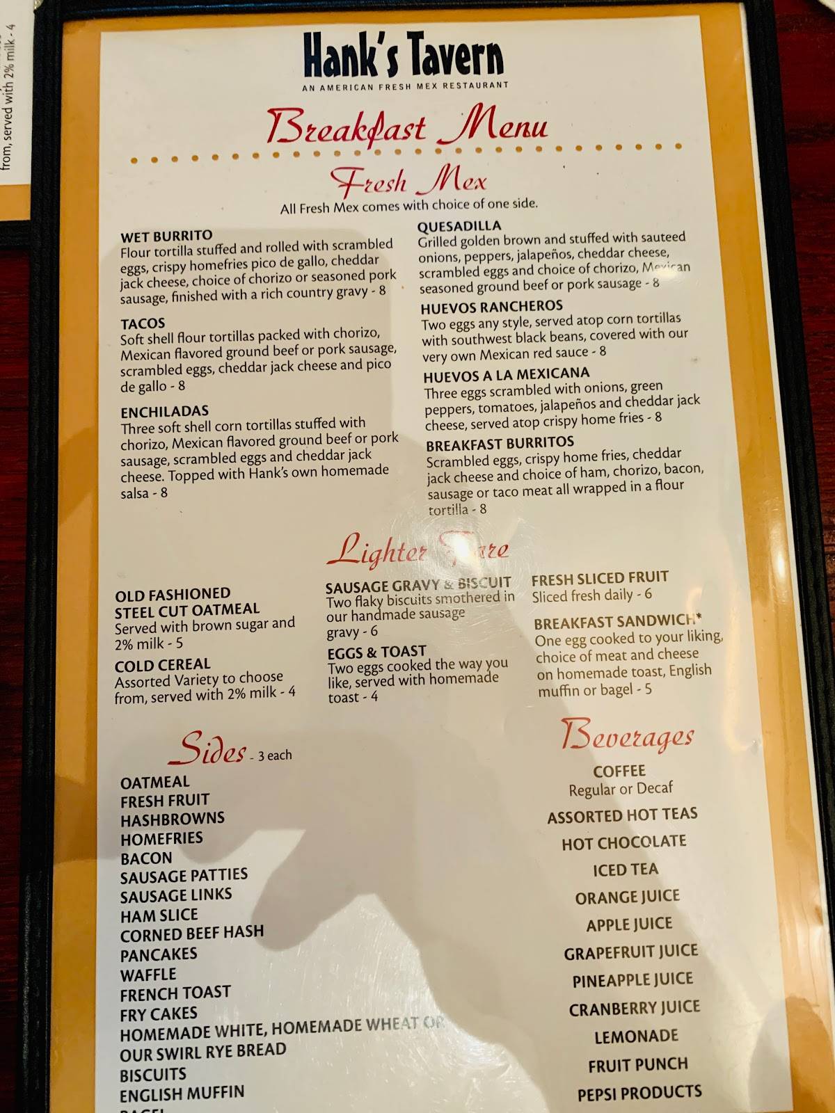 Menu at Hank's Tavern pub & bar, Muskegon