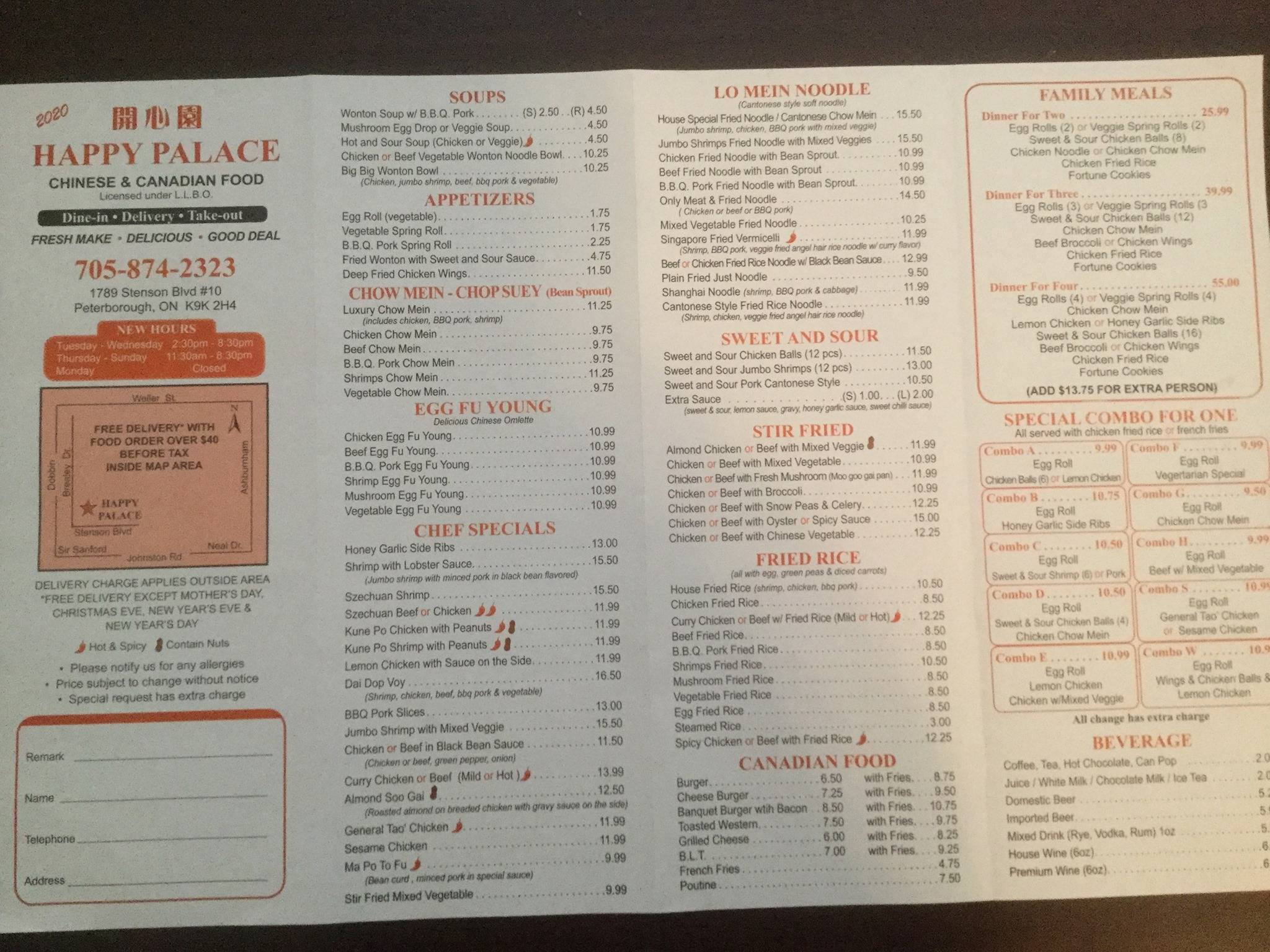 Menu at Happy Palace Chinese And Canadian Restaurant, Peterborough
