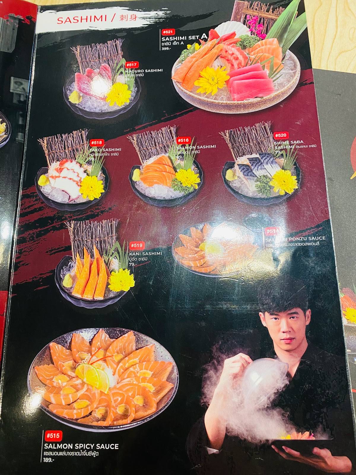 Menu at Haru Japanese buffet restaurant, Pattaya City