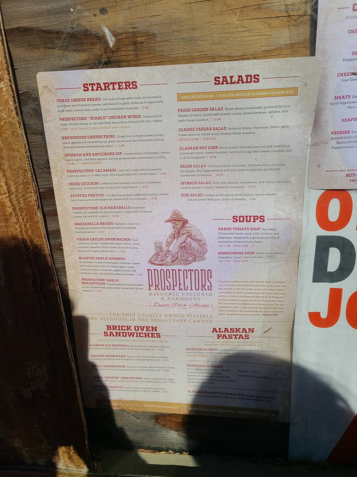 Menu at Prospector's Pizzeria & Alehouse, McKinley Park