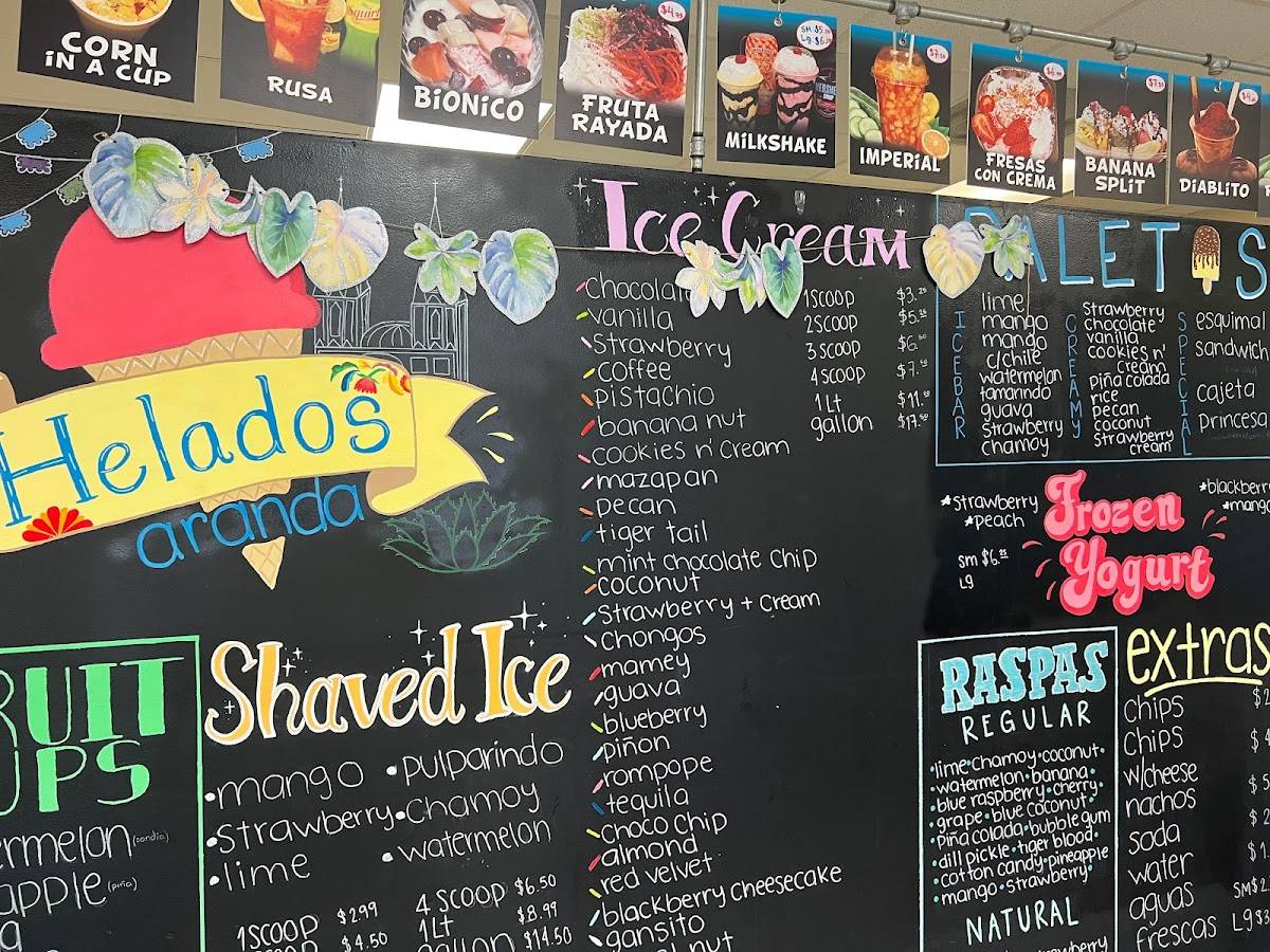 Carta del restaurante Helados Aranda, San Antonio, Nacogdoches Rd