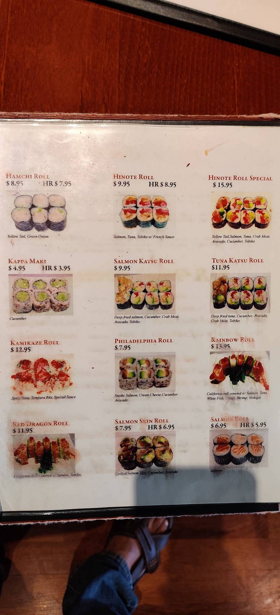 Menu at Hinote Sushi restaurant, Mississauga
