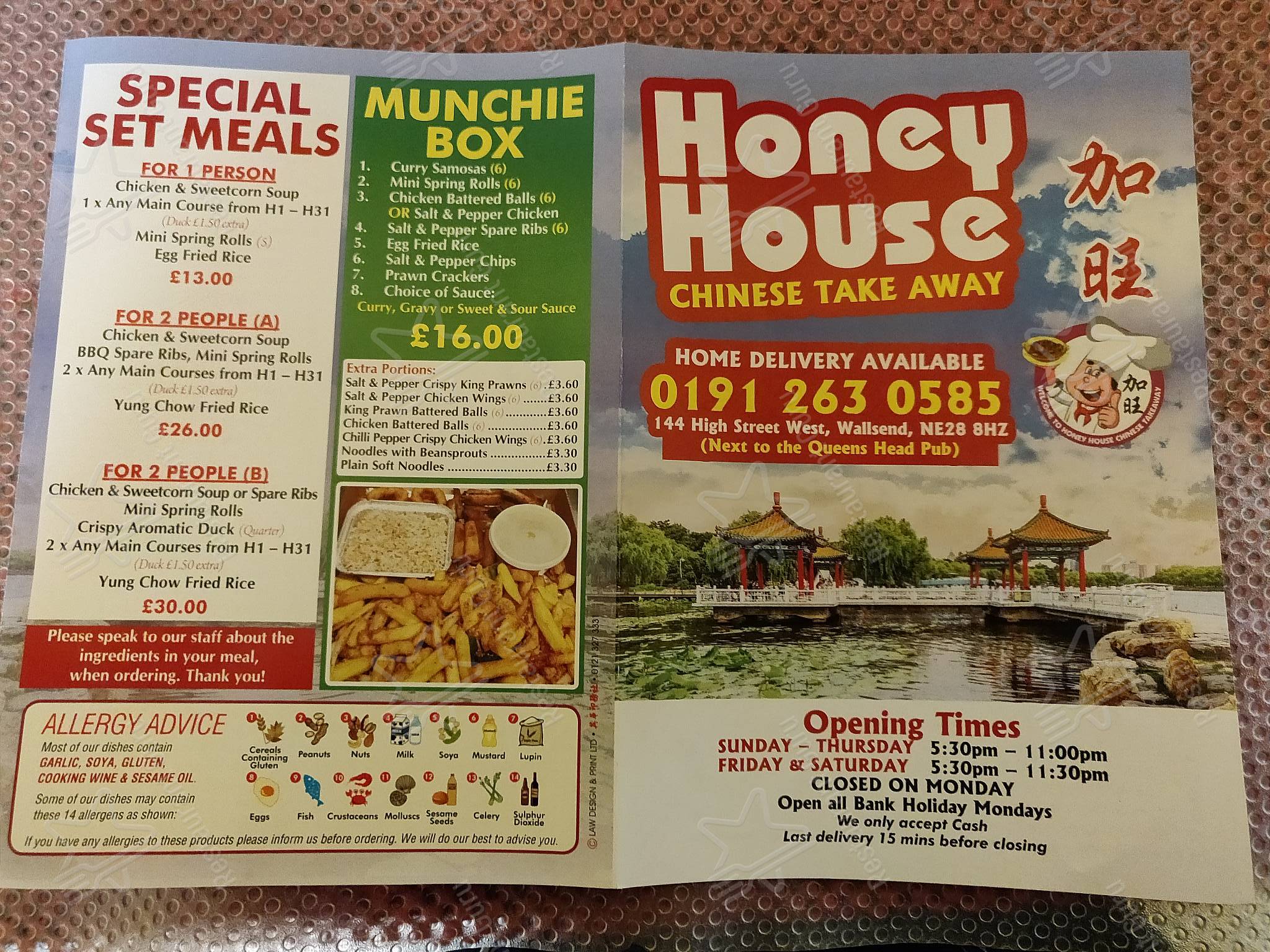 Menu at Honey House Chinese Takeaway restaurant, Wallsend