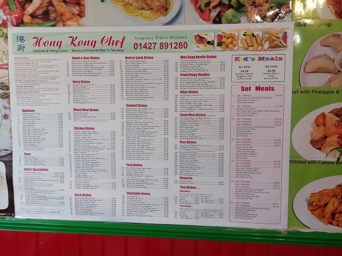 Menu at Hong Kong Chef fast food, Haxey