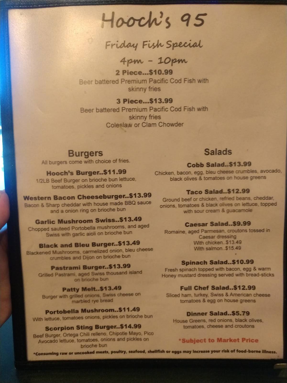 Menu at Hooch's 95 Bar & Grill, Fort Mohave