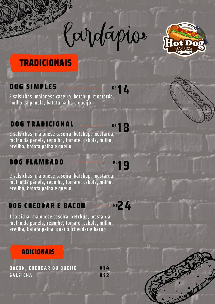 Menu em Hot Dog Tia-Chica restaurante, Brasil