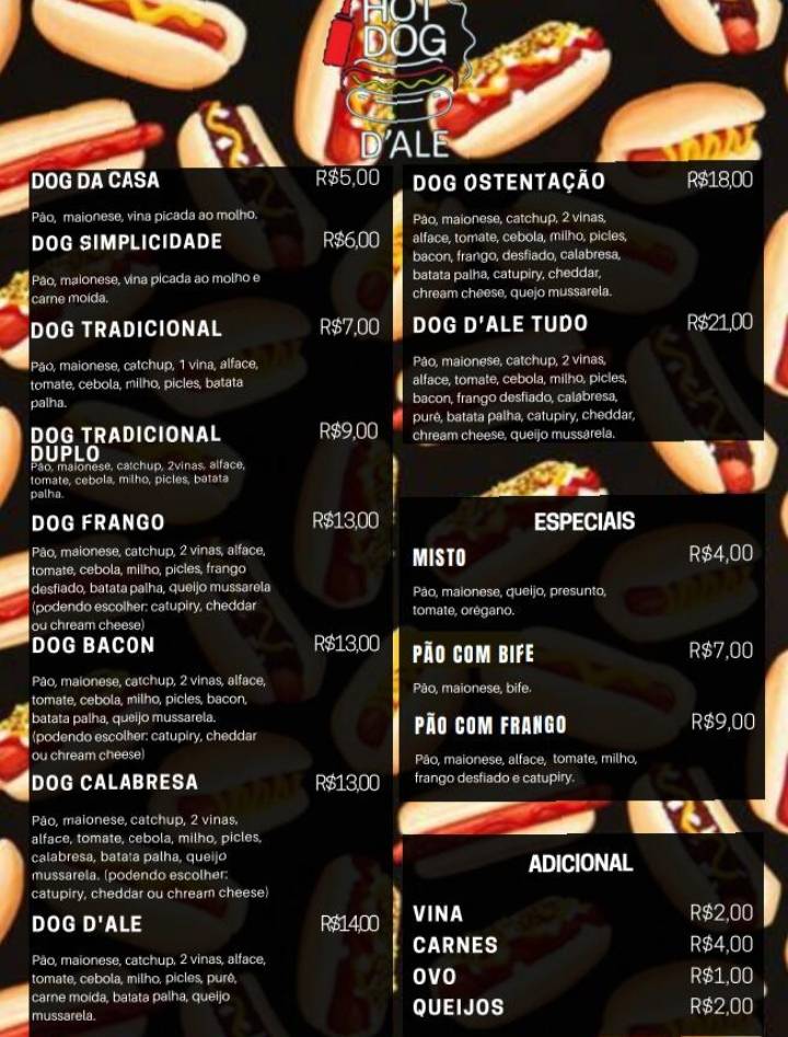 Carta del restaurante Hot Dog D'ALE, Curitiba