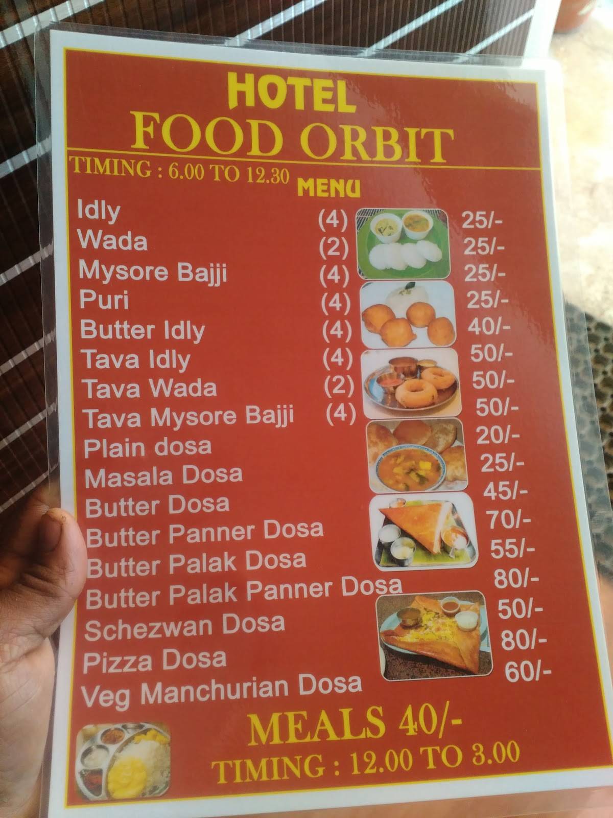 Menu at Hotel Food Orbit, Hyderabad