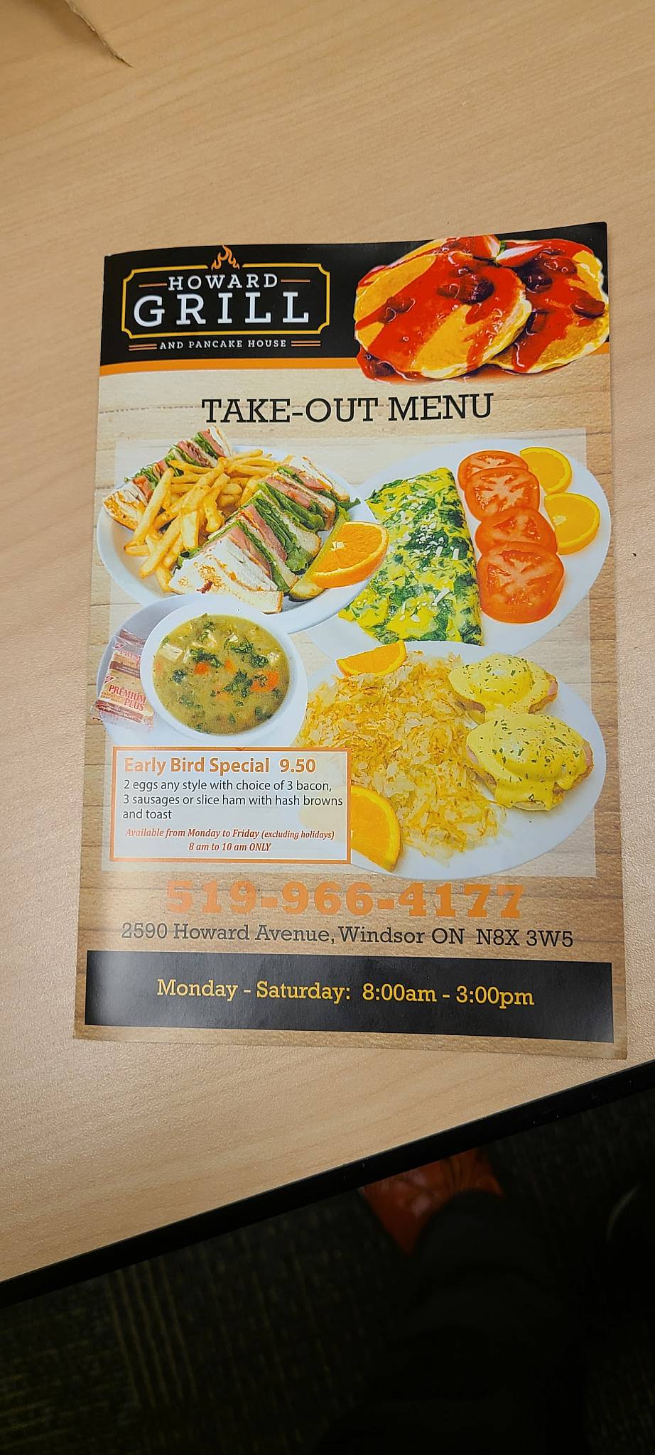Menu at Howard Grill and Pancake House restaurant, Windsor