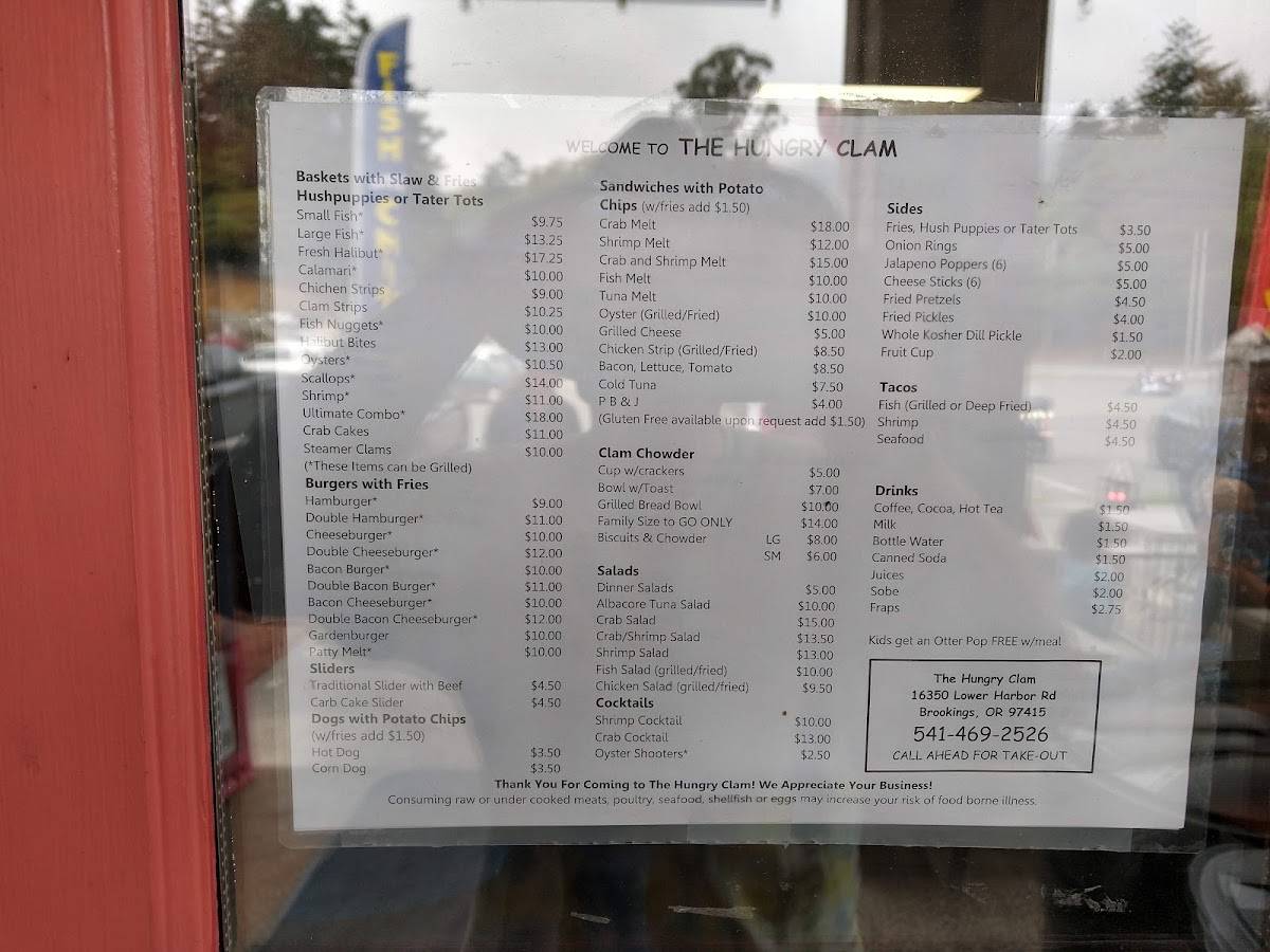 Menu at Hungry Clam restaurant, Brookings