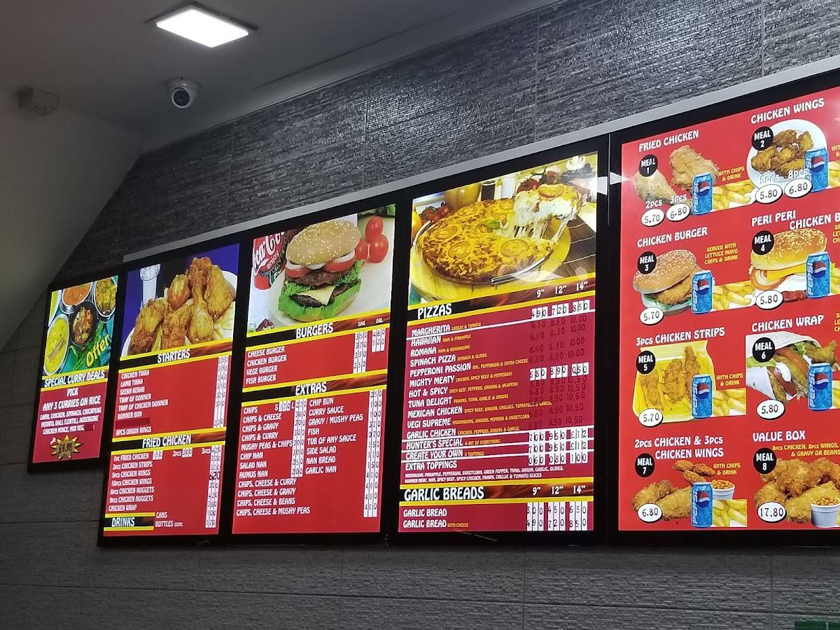 Menu at Hunters fast food, Manchester