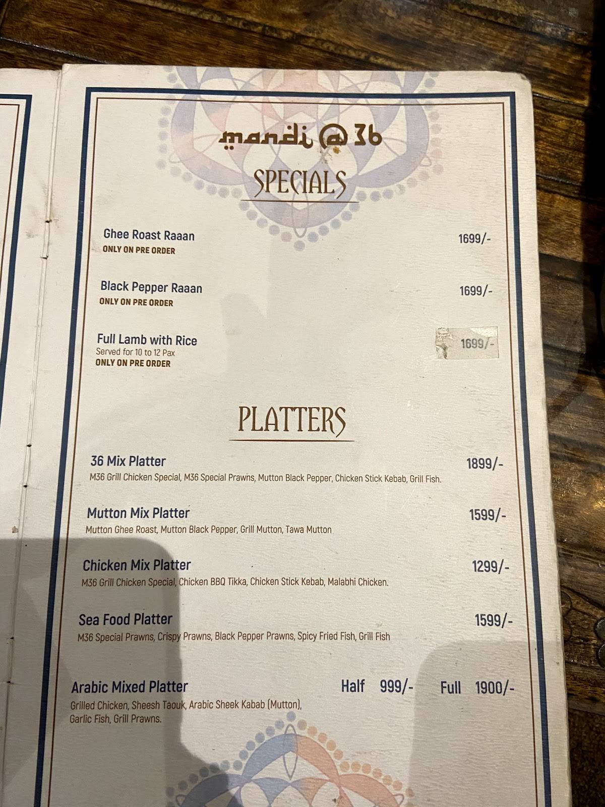 Menu at MANDI @ 36 Arabian kitchen, Hyderabad, 1125 1st Floor