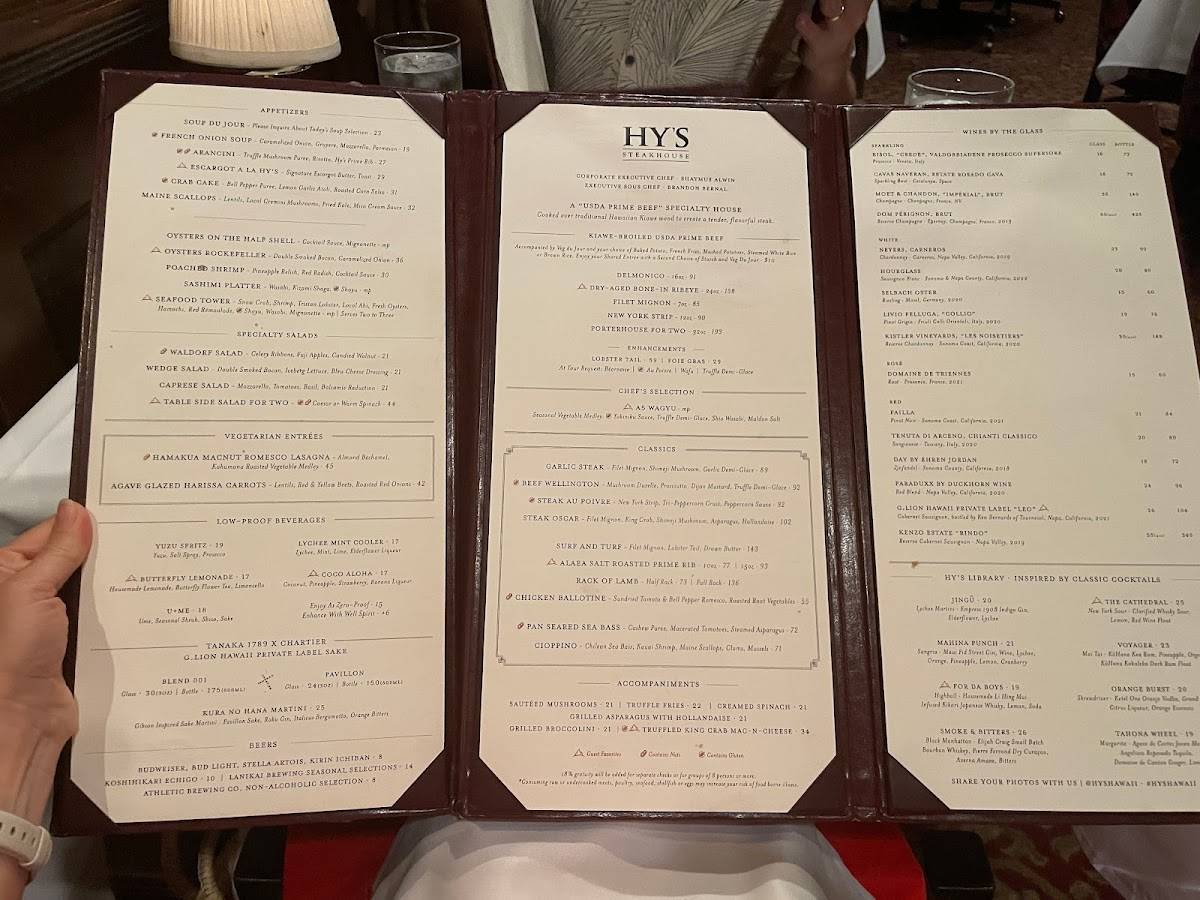 Menu at Hy's Steak House steakhouse, Honolulu