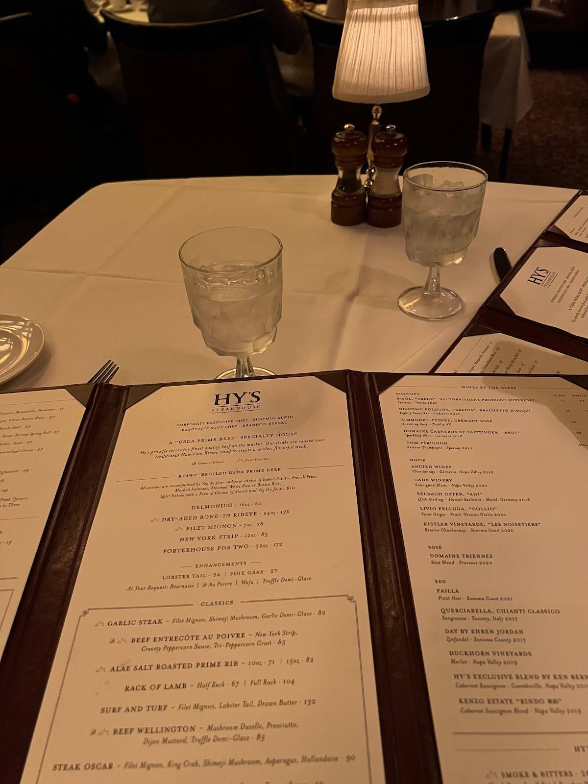 Menu at Hy's Steak House steakhouse, Honolulu