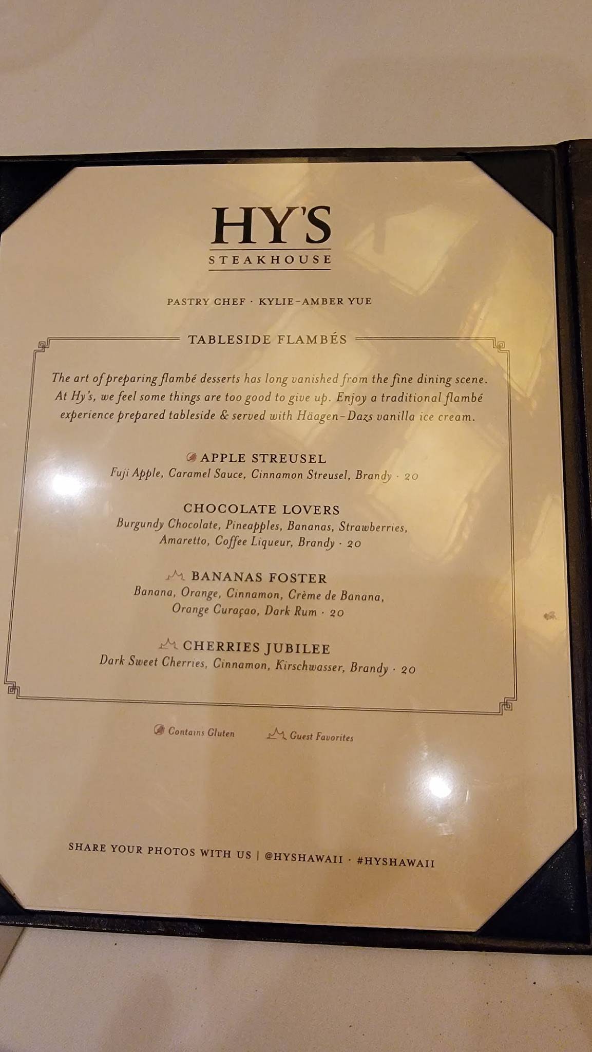 Menu at Hy's Steak House steakhouse, Honolulu