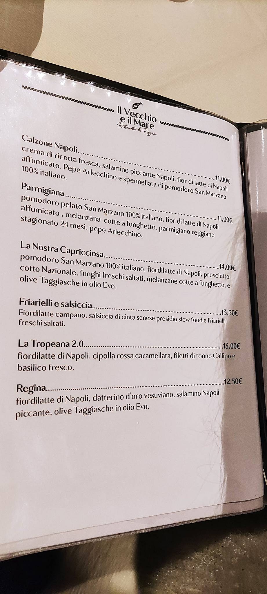 Menu da Il Vecchio e il Mare ristorante, Firenze, Via Vincenzo Gioberti