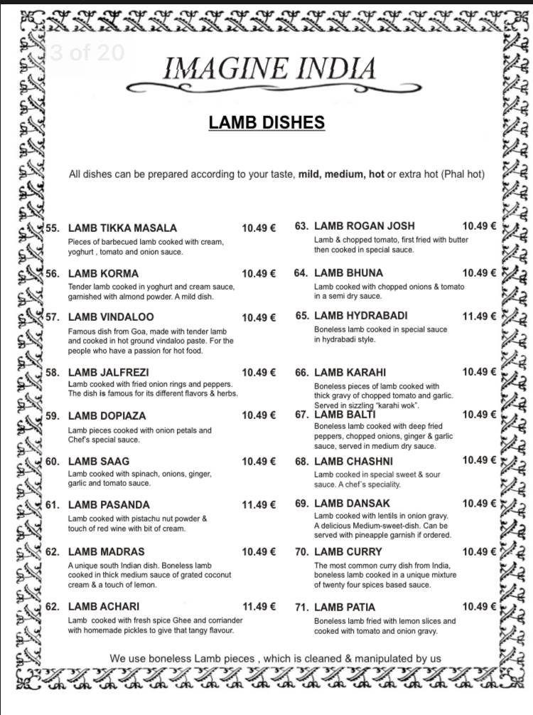 Menu at Imagine India Curry & Tandoori Grill Restaurant, Playa Blanca ...