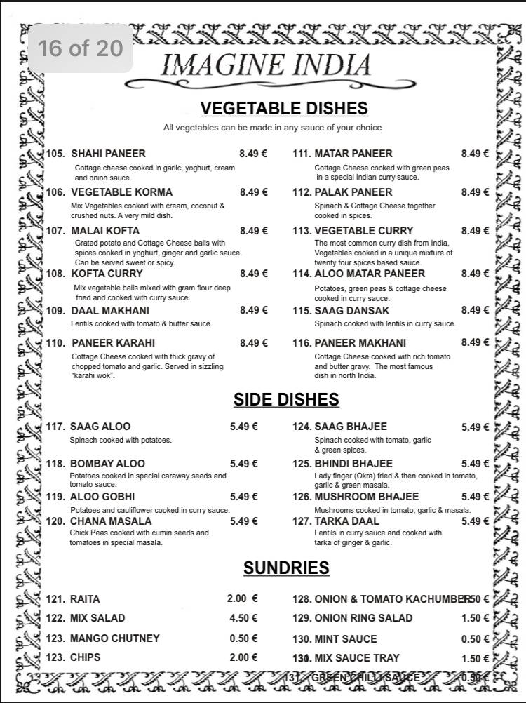 Menu at Imagine India Curry & Tandoori Grill Restaurant, Playa Blanca ...