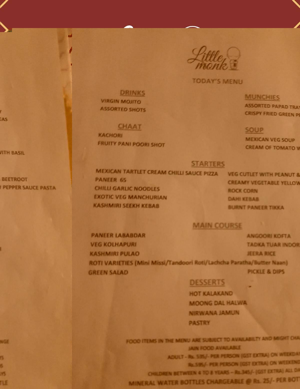 Menu at Little Monk-Fine Dine Restaurant, Indore, Monk's Nirvana Hotel ...