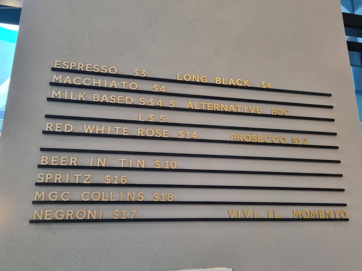 Menu at Ingresso, Melbourne