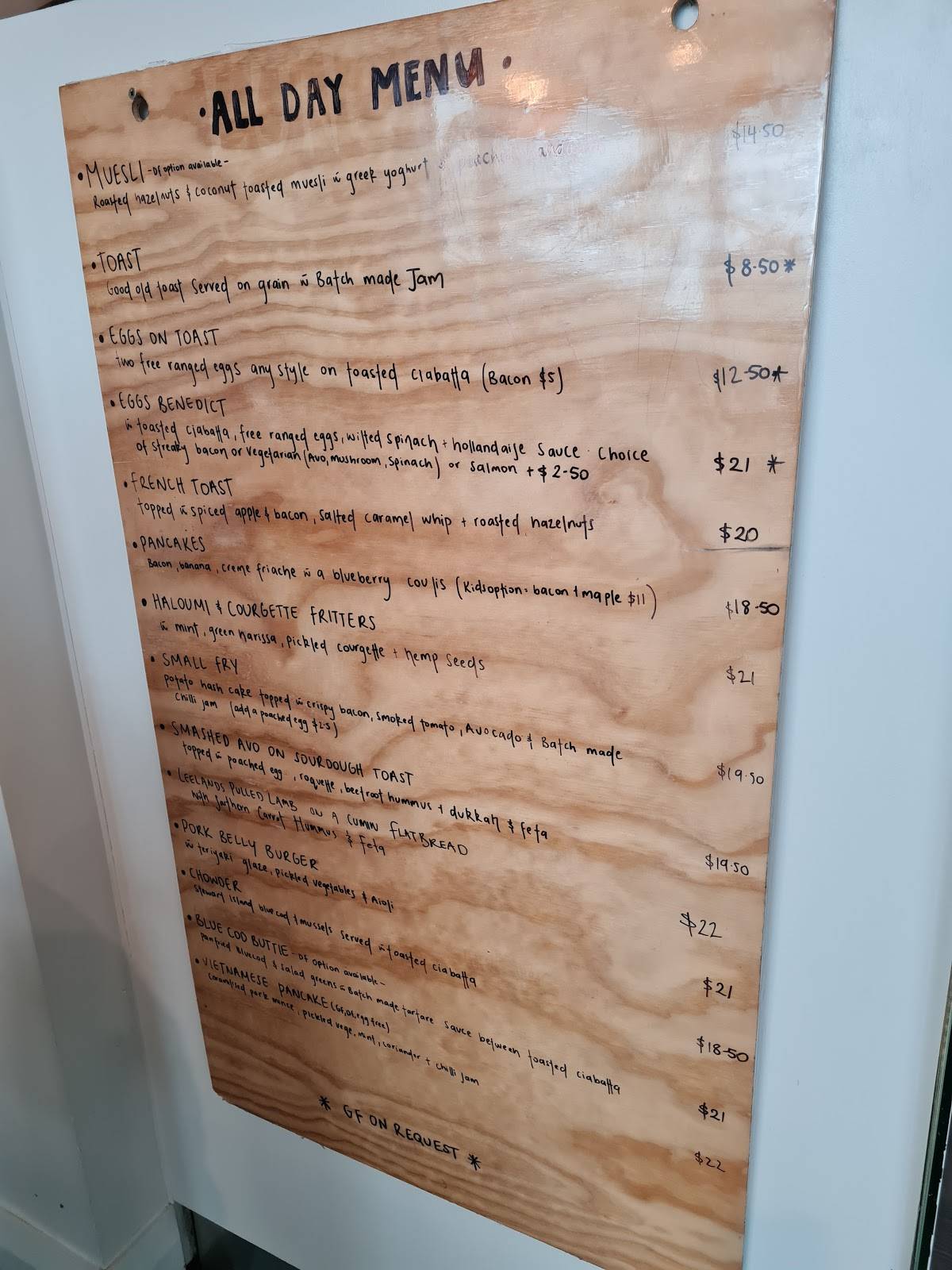 Menu at The Batch Cafe, Invercargill