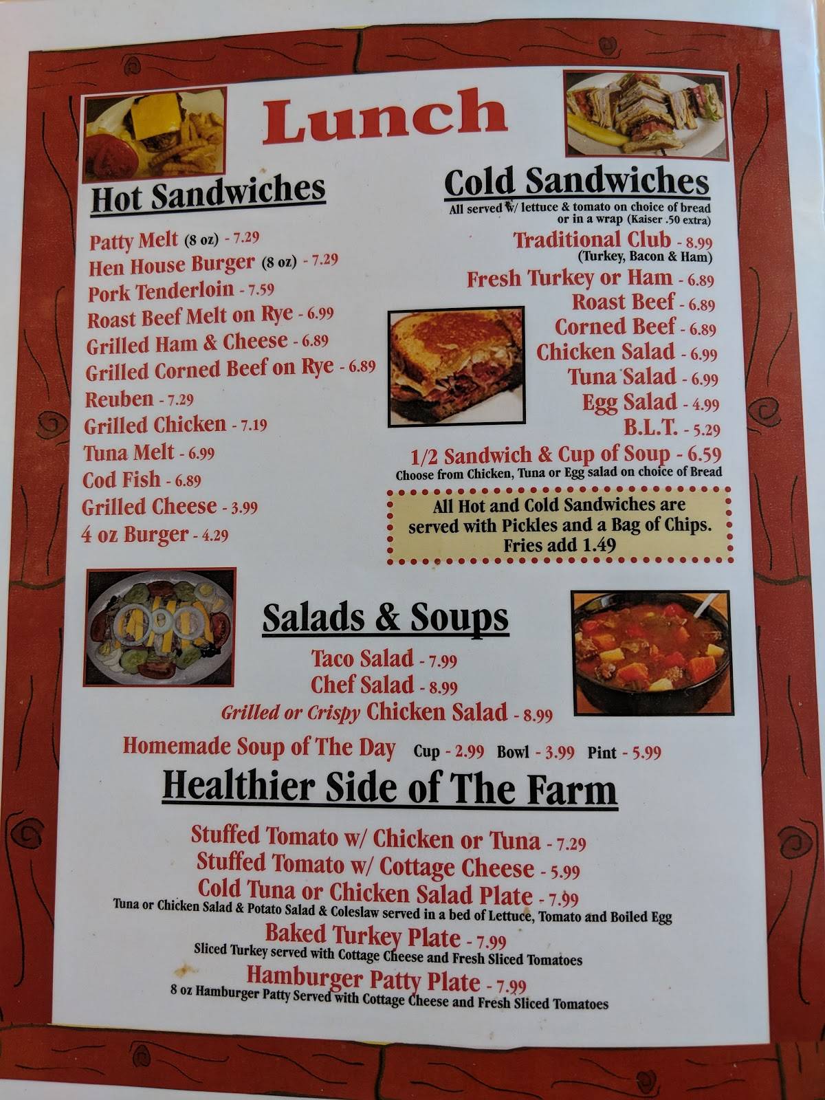 Menu at Hen House Cafe, Inverness