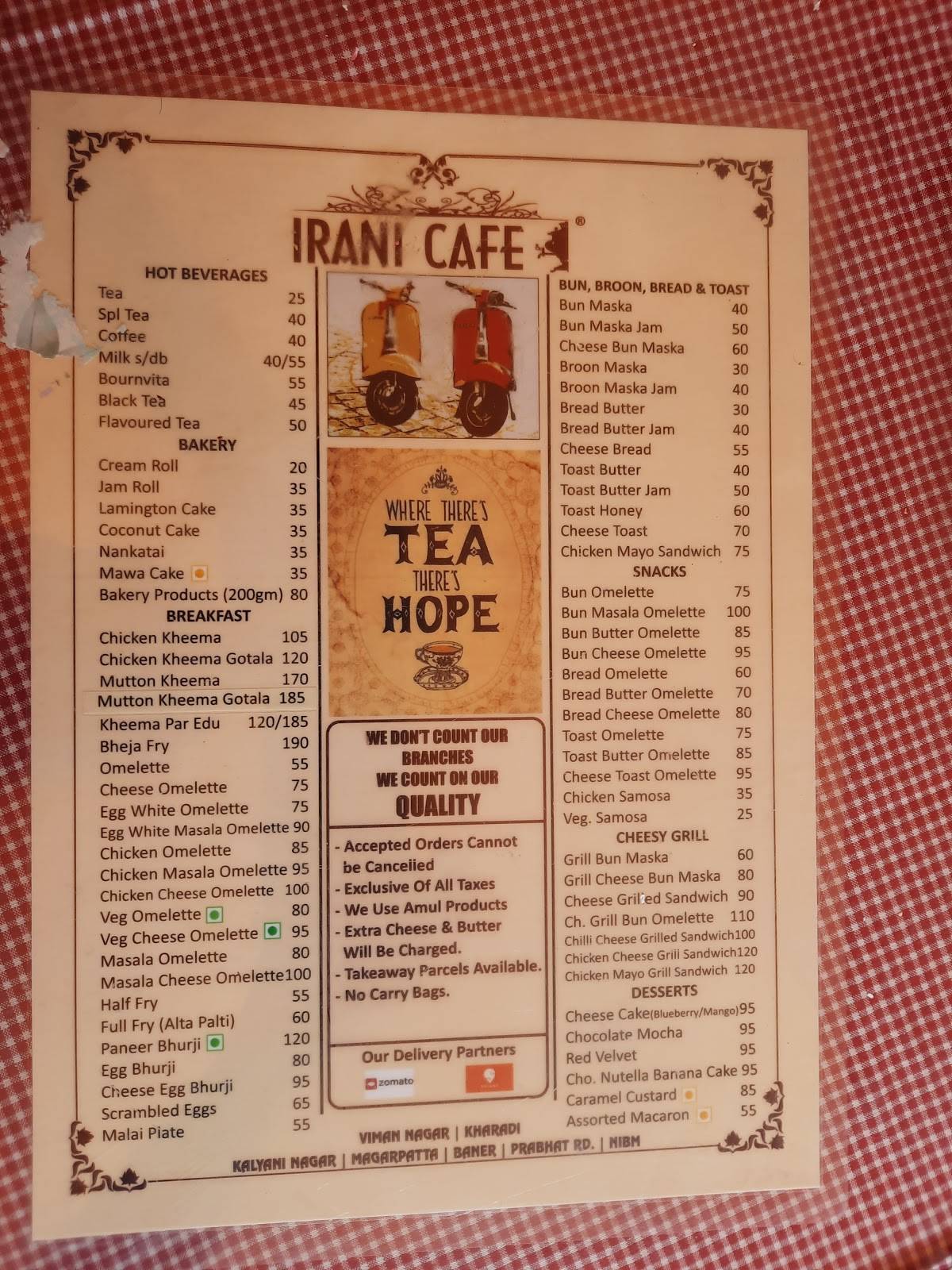 Menu at Irani Cafe - Baner, Pune, Irani Cafe