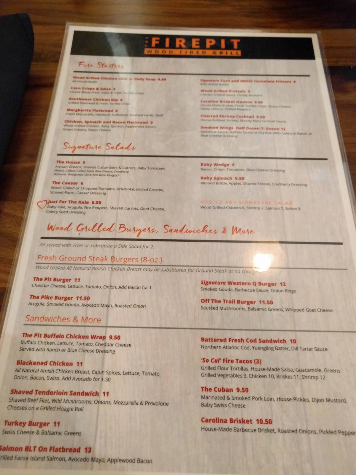Menu at The Firepit Wood Fired Grill pub & bar, Irwin