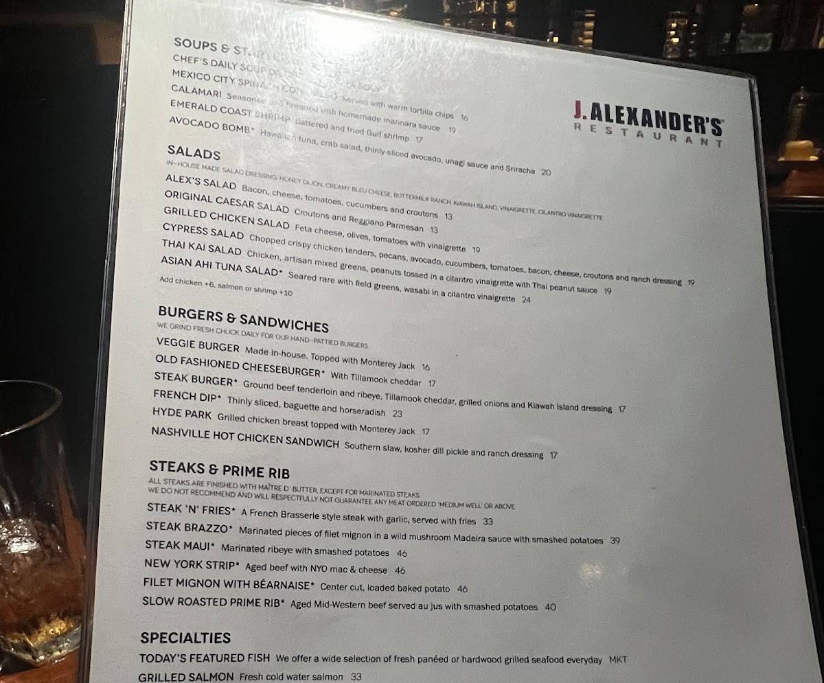 Menu at J. Alexander's Restaurant, Memphis, N Germantown Pkwy