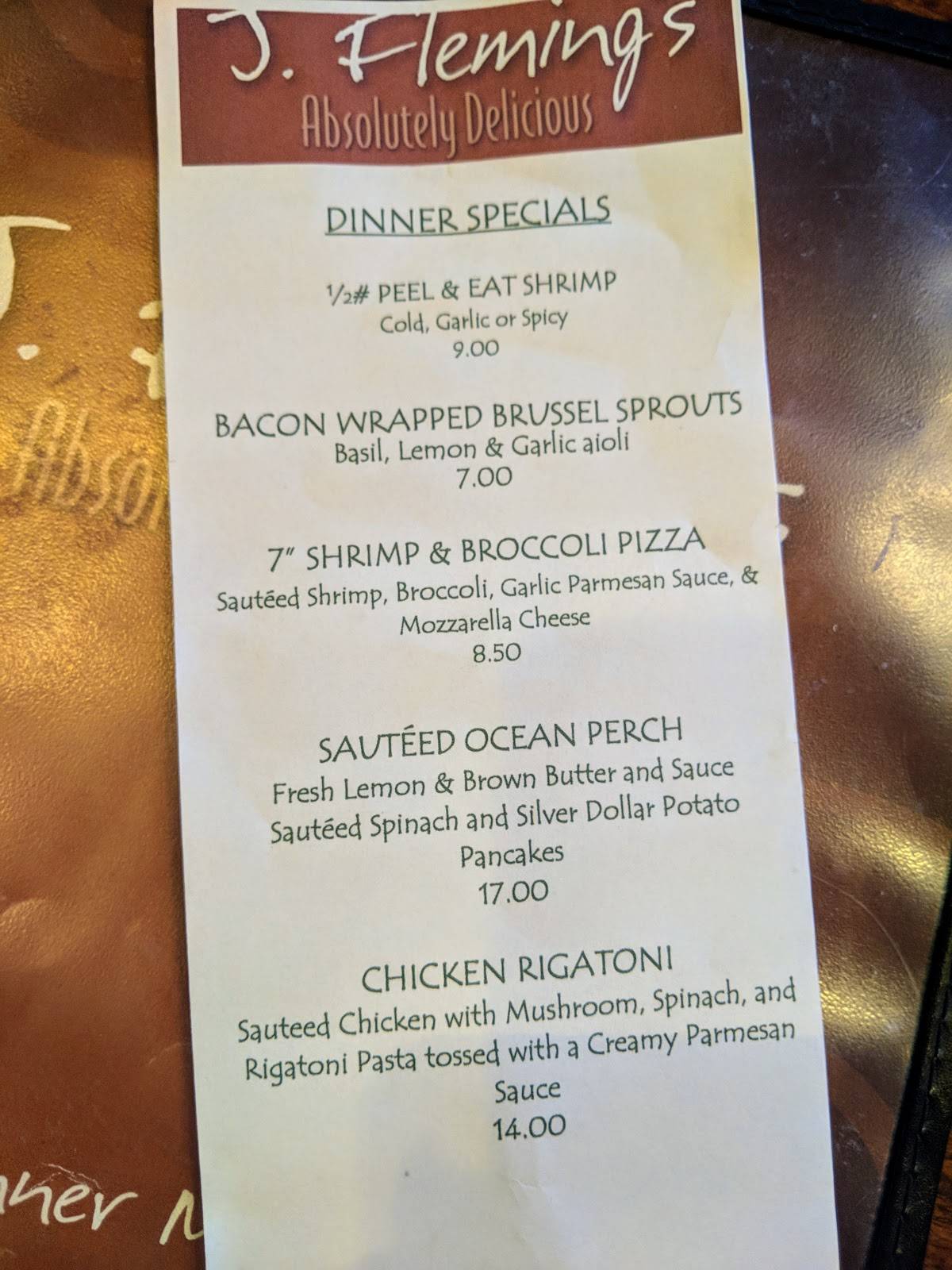 Menu at J. Flemings Absolutely Delicious pub & bar, Westmont