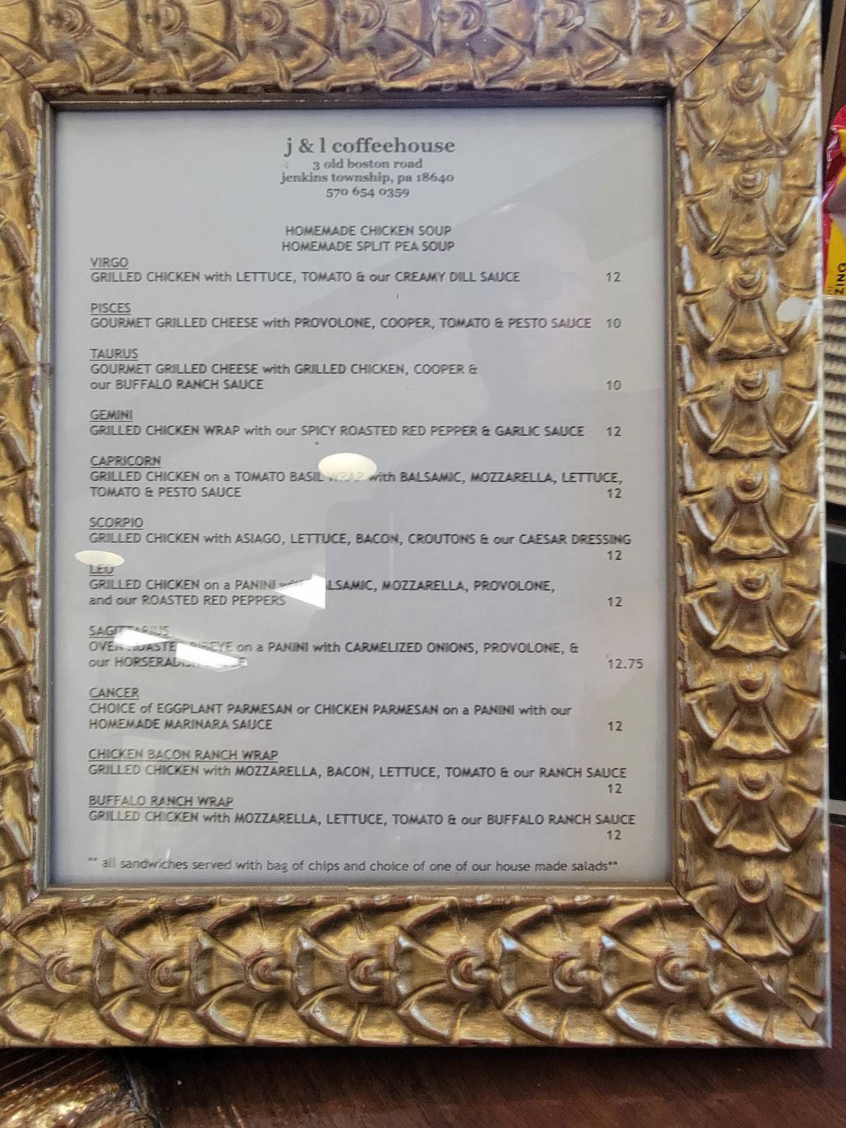 Menu at J & L Coffeehouse restaurant, Pittston, 3 Old Boston Rd