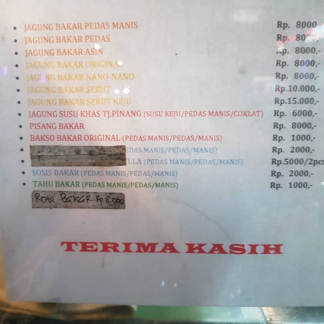 Menu at Jagung Bakar Nano-Nano (Ka Diana) restaurant, Medan