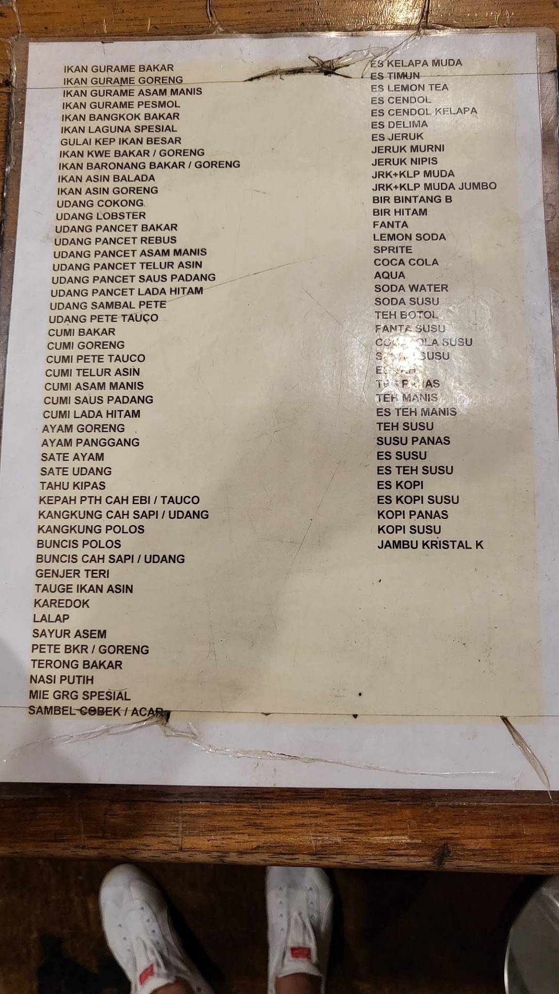 Menu at Pondok Laguna restaurant, Jakarta, 3