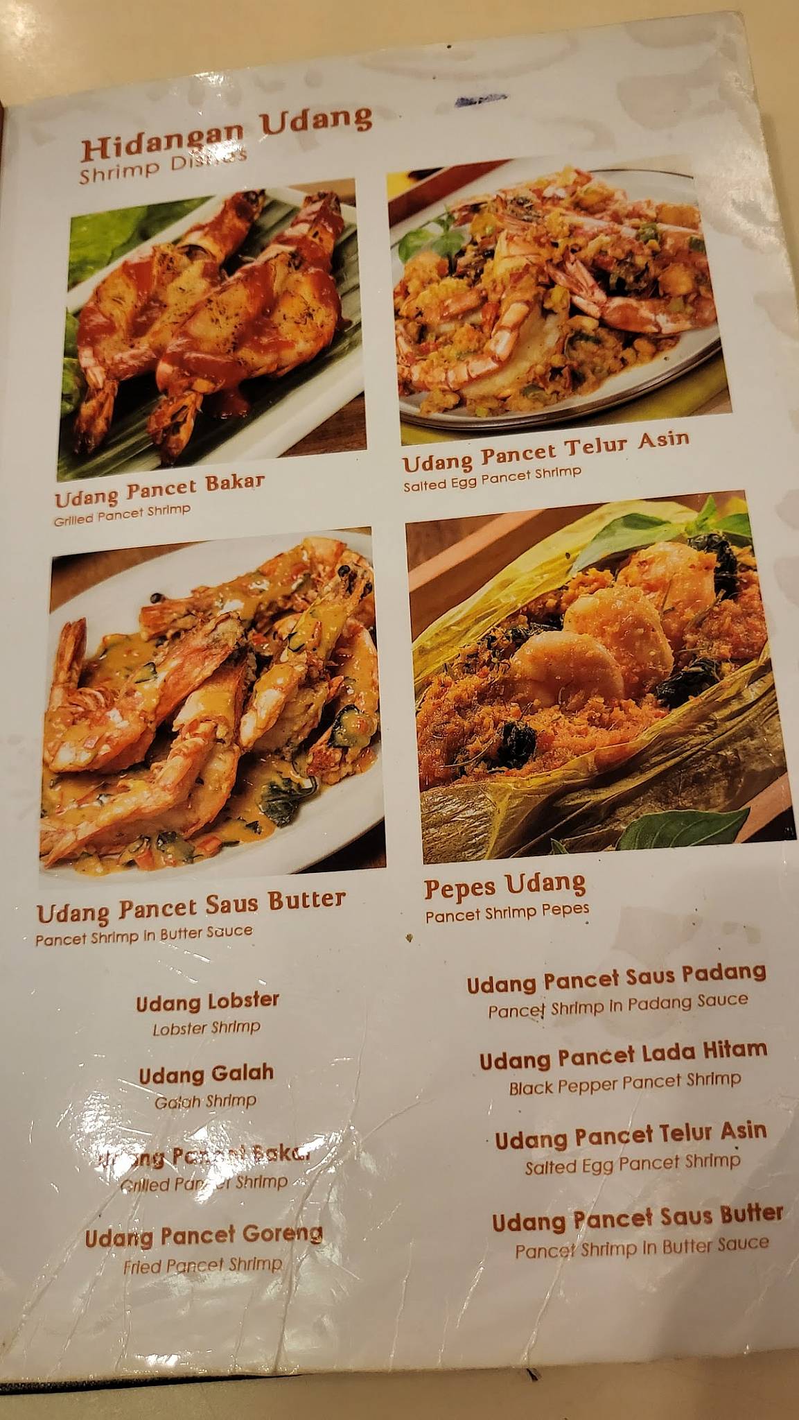 Menu at Pondok Laguna restaurant, Jakarta, 3