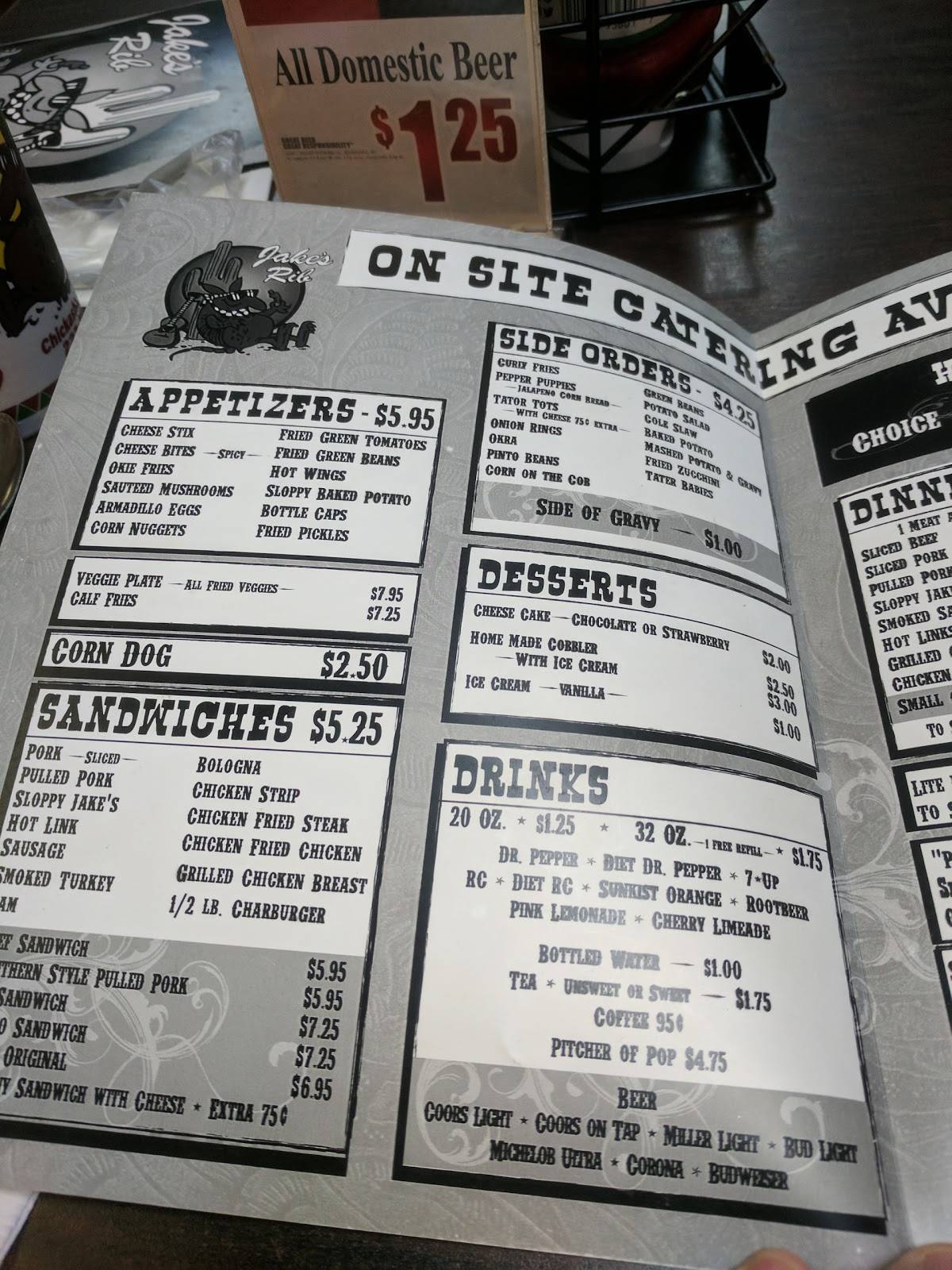Menu at Jake's Rib BBQ, Chickasha