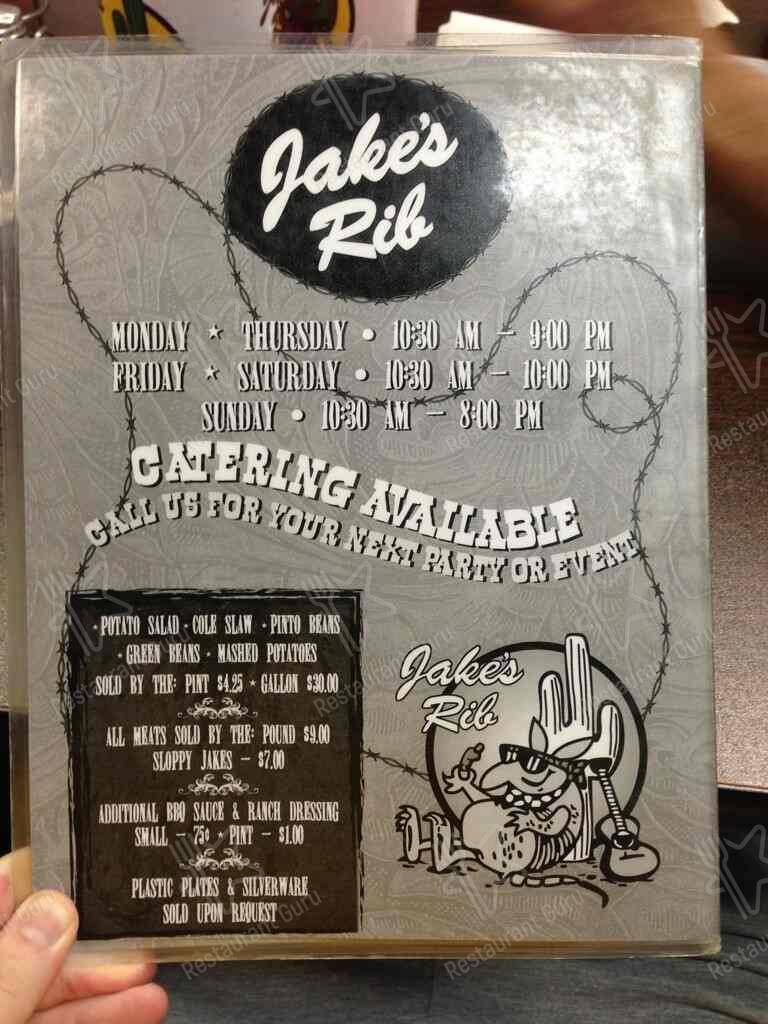 Menu at Jake's Rib BBQ, Chickasha