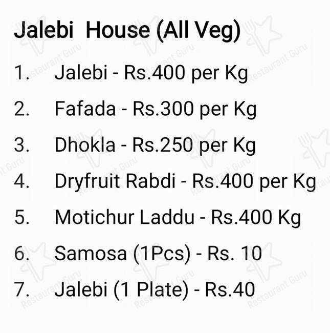 Menu at Jalebi House, Mumbai