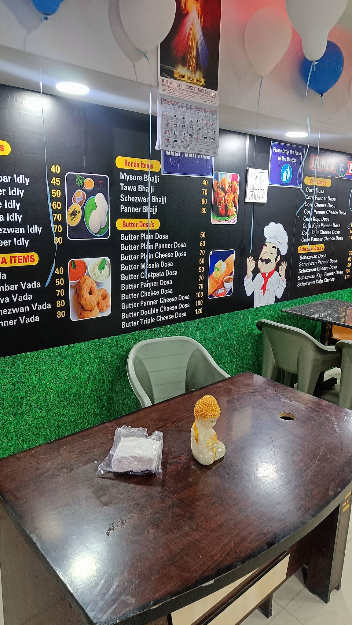 Menu at James bond food court, Hyderabad