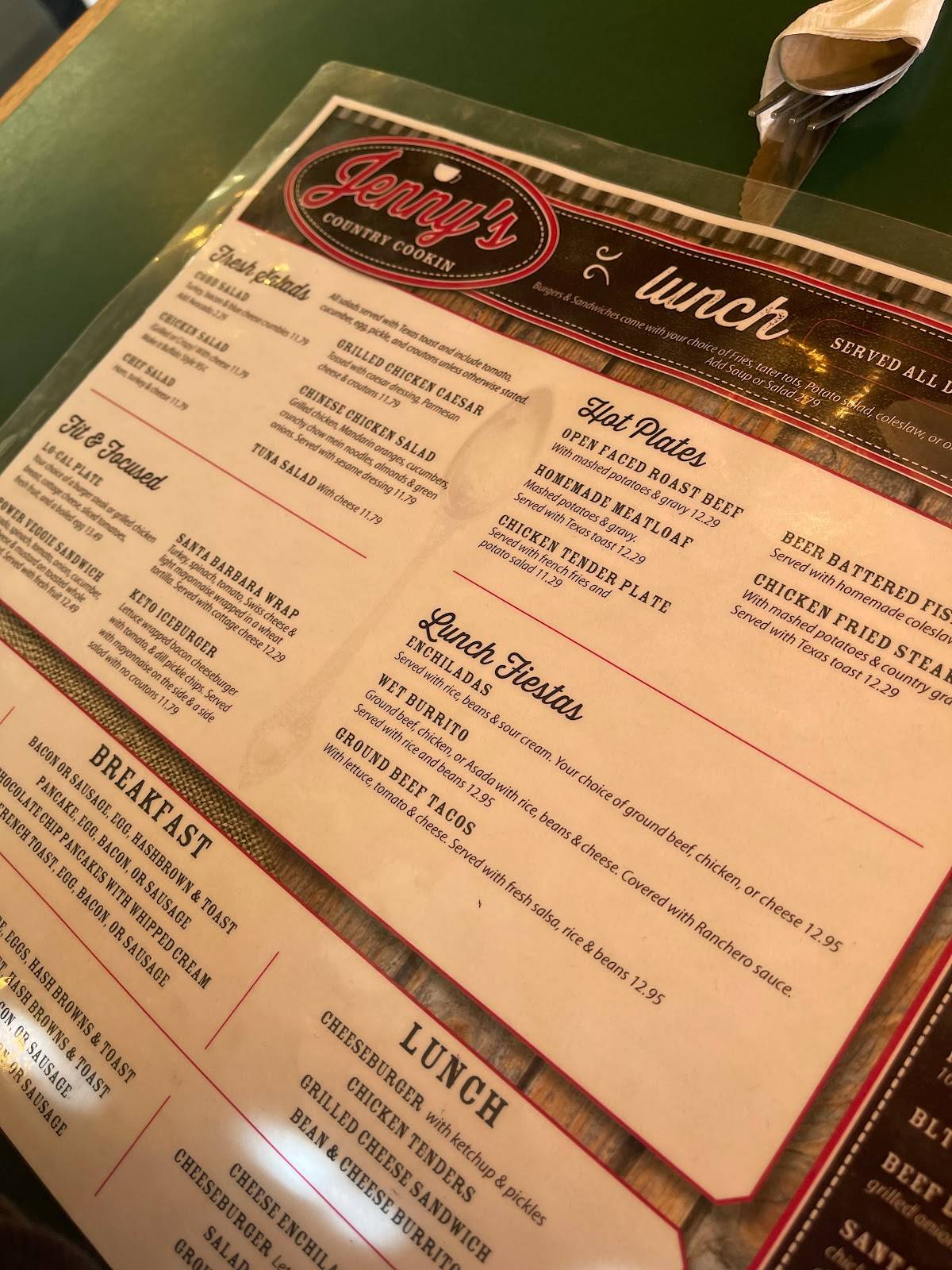 Menu at Jenny’s Country Cookin restaurant, Hesperia