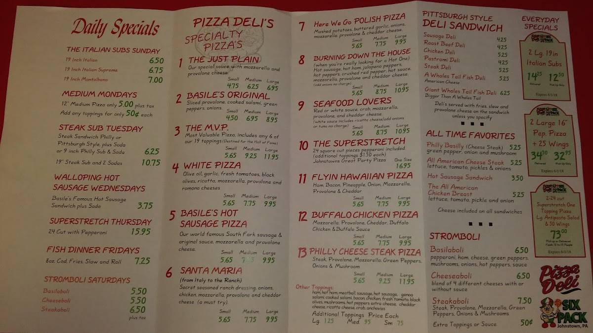Menu at Pizza-Deli Six Pack pizzeria, Johnstown