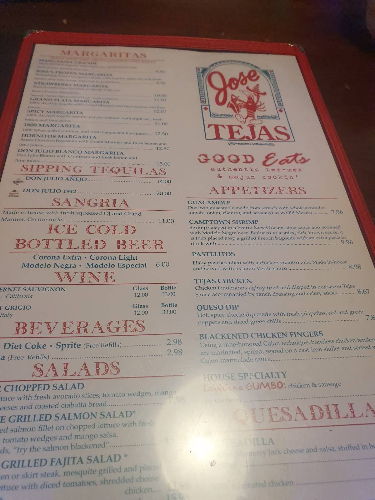 Menu at Jose Tejas restaurant, Woodbridge Township, 700 US Highway 1 N