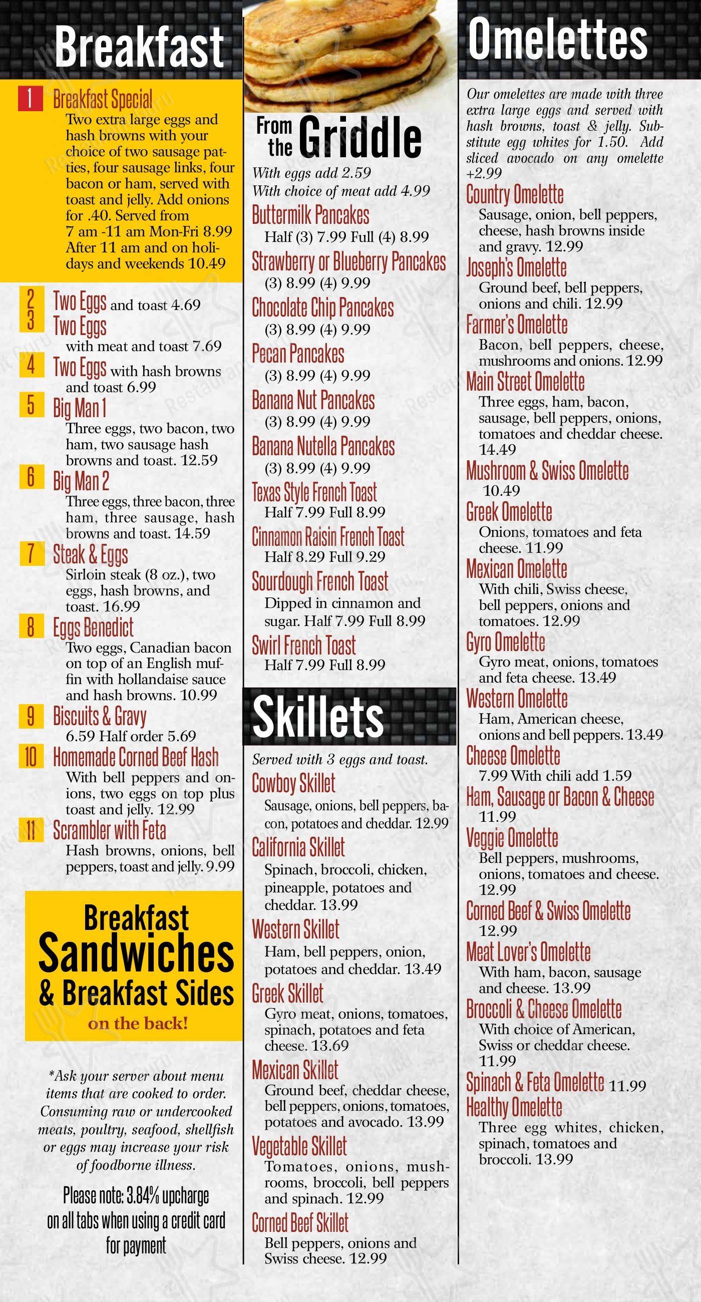 Menu at Joseph's Coney Island restaurant, Northville