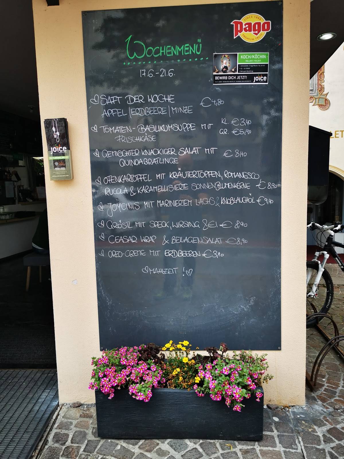 Speisekarte von Joyce restaurant, Gemeinde Reutte