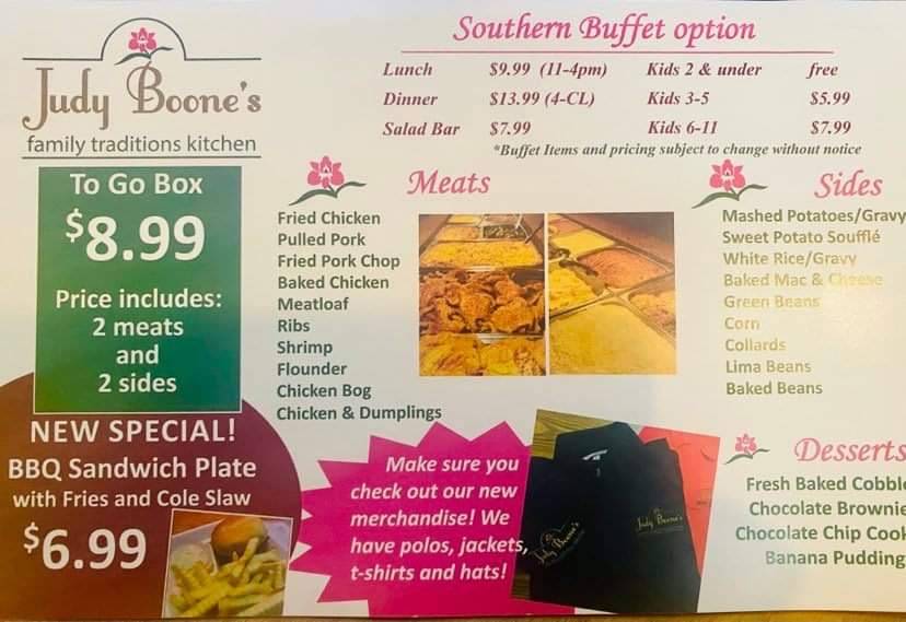 Menu at Judy Boone's Family Kitchen restaurant, Murrells Inlet