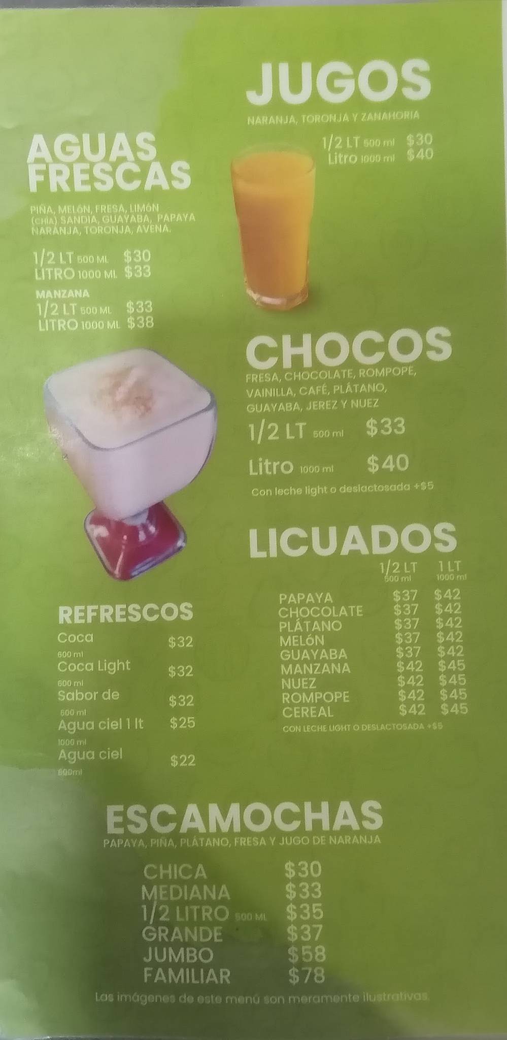 Carta del pub y bar Jugos y Chocos Tony, Aguascalientes, Av ...